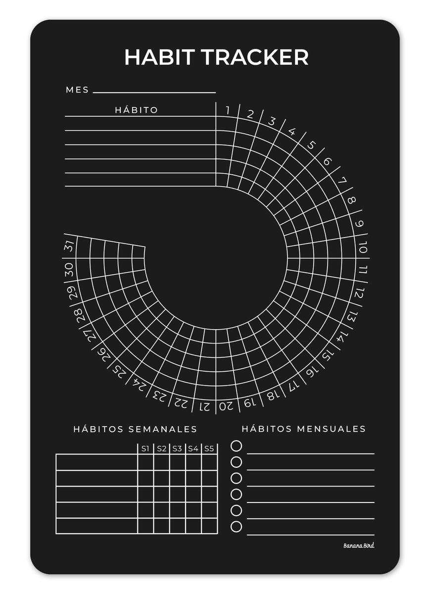 Planner magnético negro "Habit Tracker" Mediano – bananabird.mx